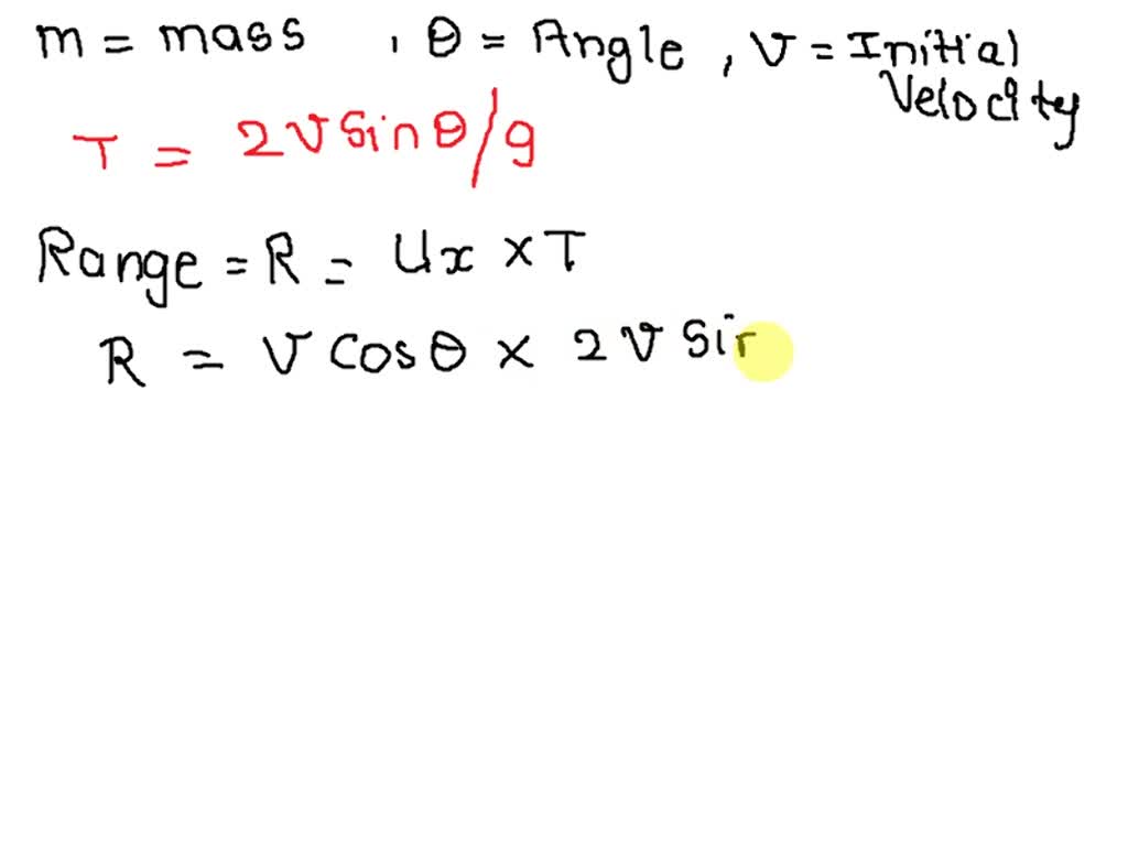 SOLVED: A body of mass m, projected at an angle of θ from the ground with an initial velocity of ...