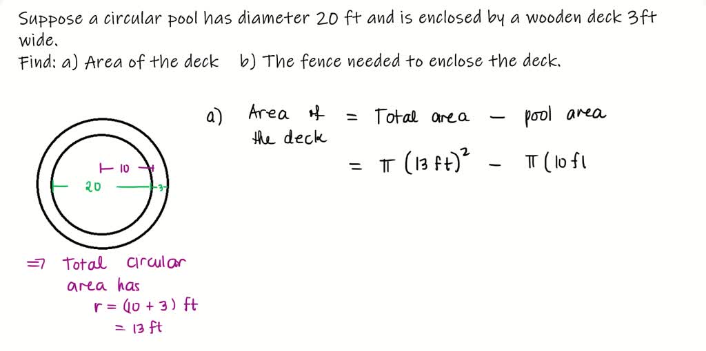 SOLVED: Construction A circular swimming pool that is 20 feet in ...