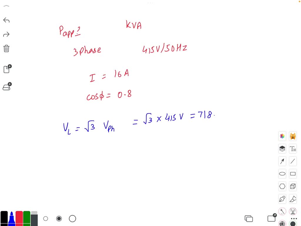 SOLVED: Calculate the apparent power in kva of 3 phase 415v,50hz Star ...