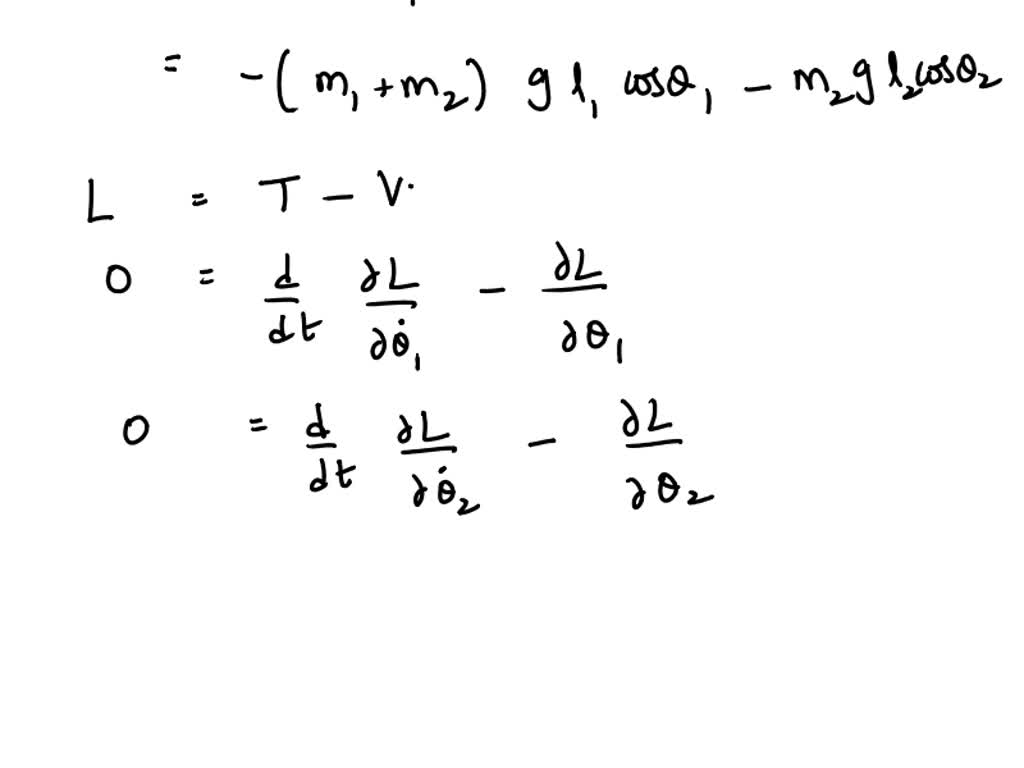 SOLVED: A double pendulum consists of two massless rods of length and two particles of mass m ...