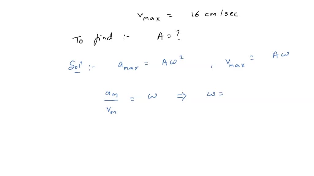 SOLVED: A body executing simple harmonic motion has a maximum acceleration equal to 24cm/sec2 ...