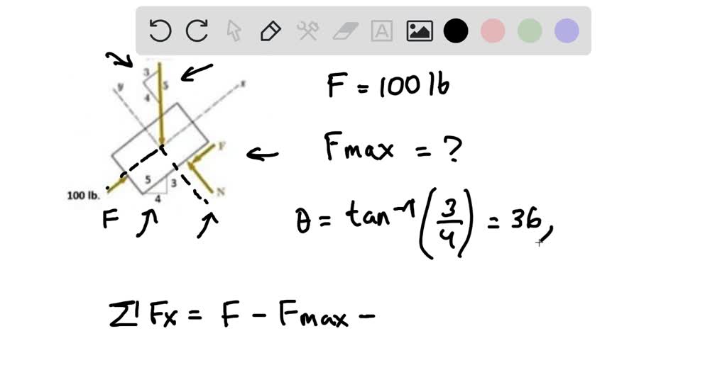 SOLVED: A 100 lb. force act as shown on a 300 lb. block on an incline. The coefficient of static ...