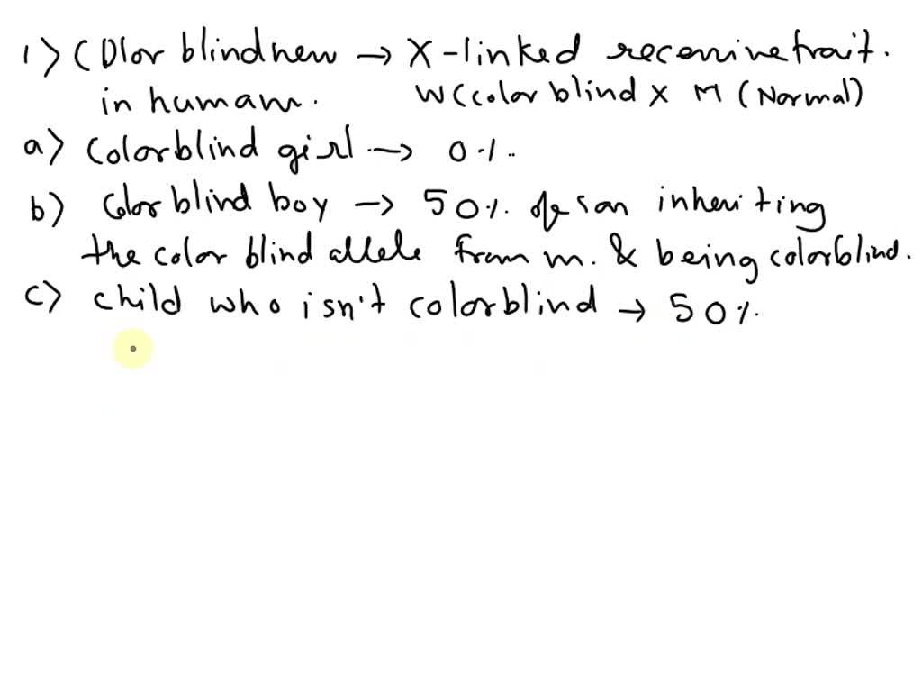 SOLVED: Chapter 4: X-linked Inheritance Color blindness is an X-linked recessive trait in humans ...