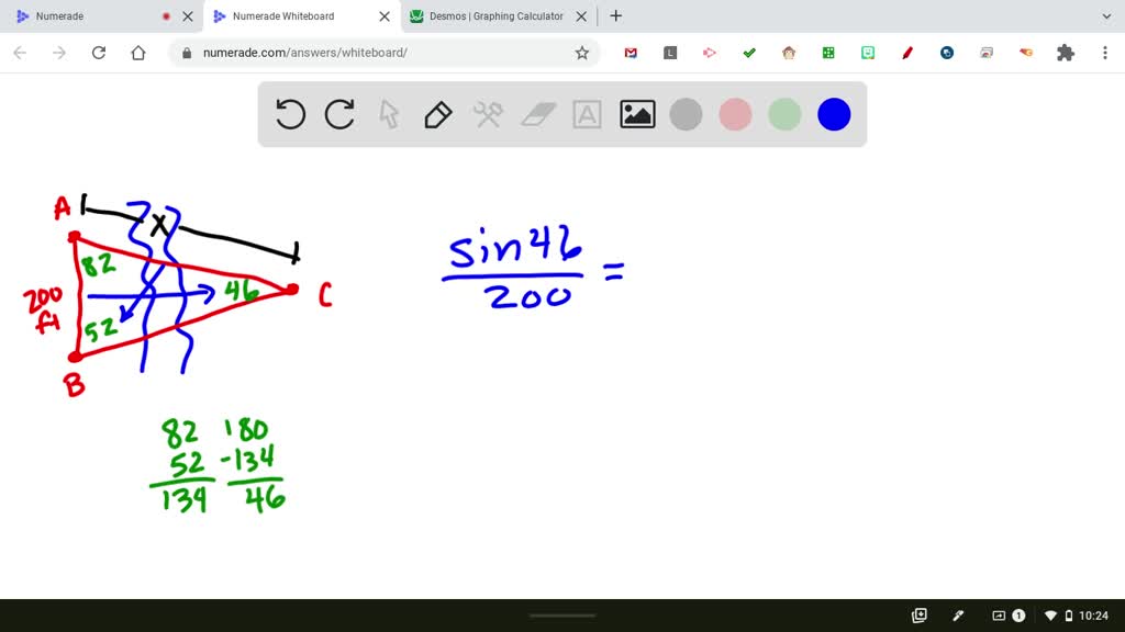 SOLVED: Finding the distance across a river: Point A and point B are 200 feet apart. On the ...