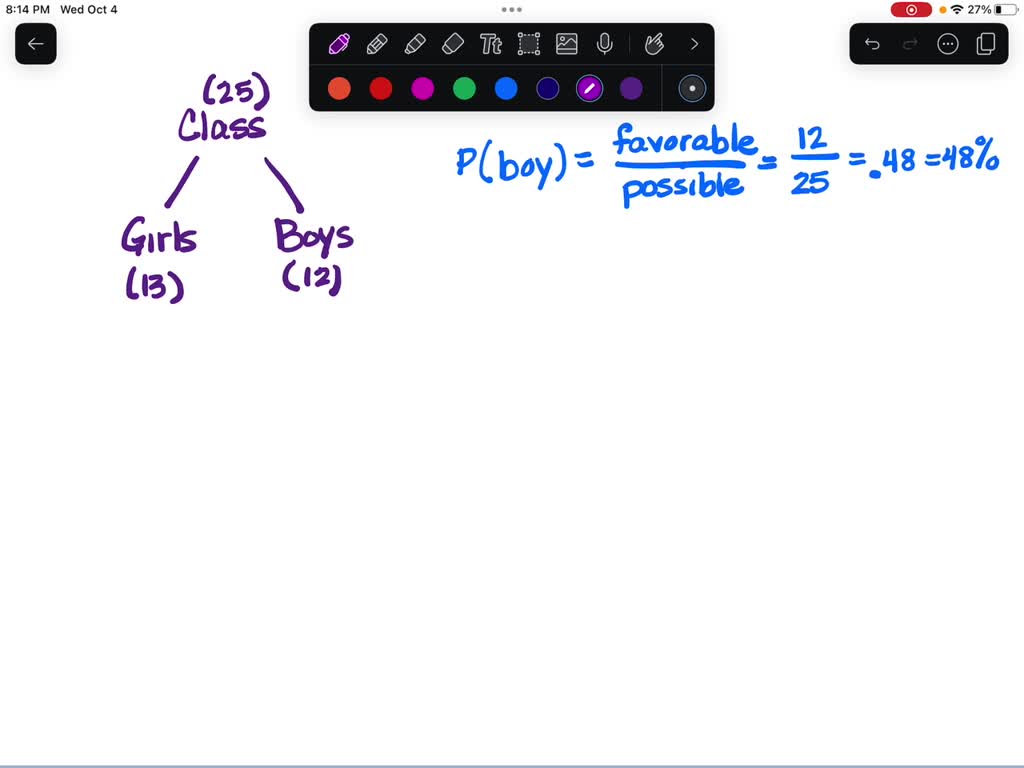 A student is chosen at random from a class with 13 girls and 12 boys ...