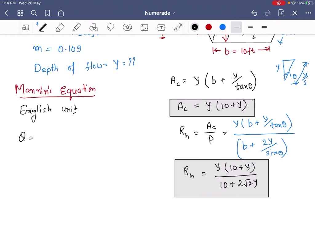 SOLVED: Problem 2: What will be the depth of flow in a trapezoidal ...