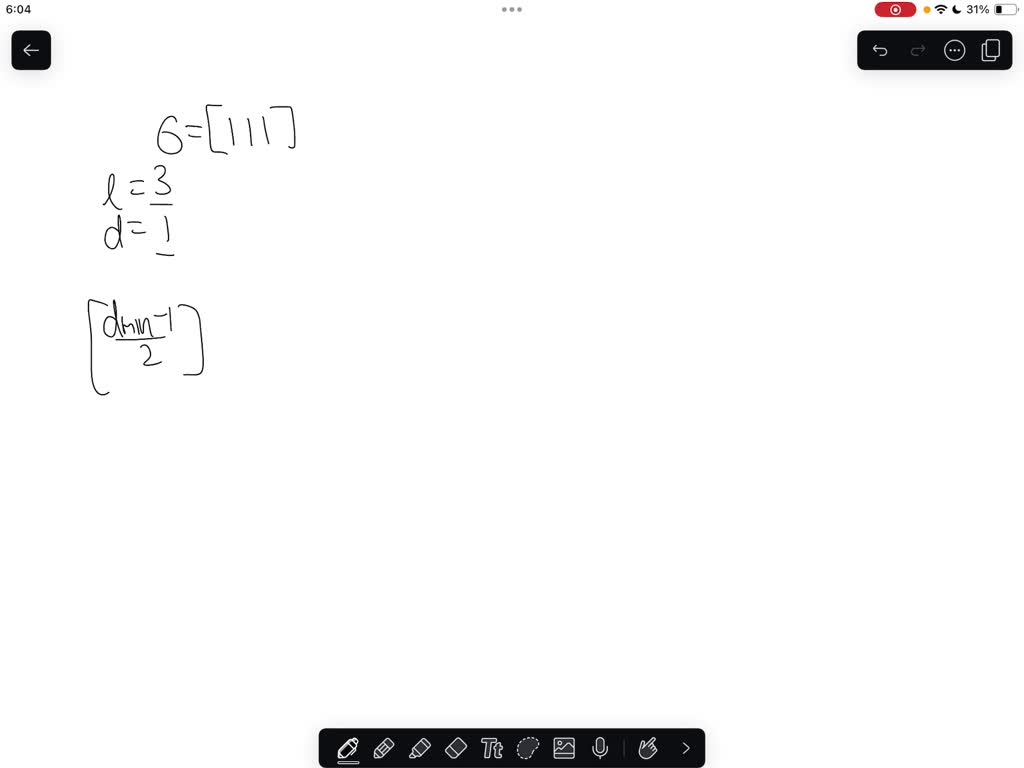 SOLVED: Given a generator matrix G = [111], construct a (3,1) code. How many errors can this ...