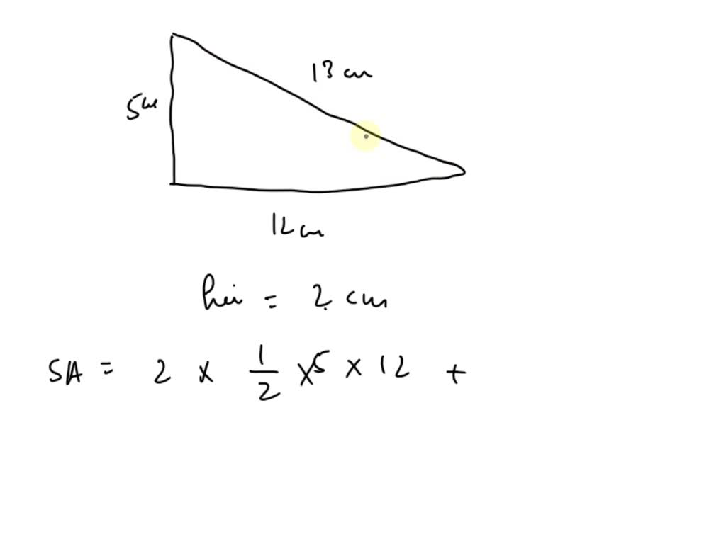 SOLVED: A right triangular prism has a triangular base with legs of 5 ...