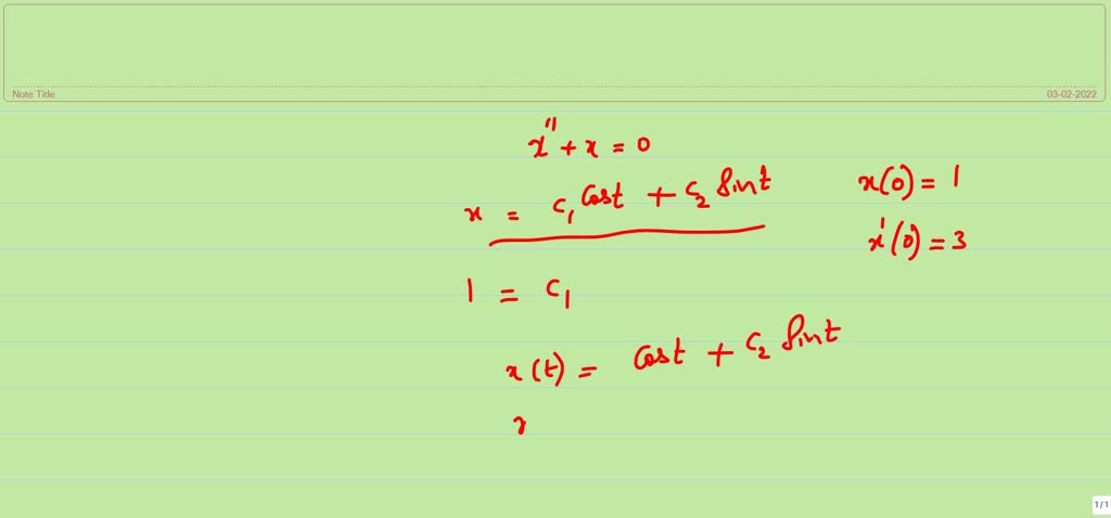 SOLVED: In this problem, x = c1 cos t + c2 sin t is a two-parameter family of solutions of the ...