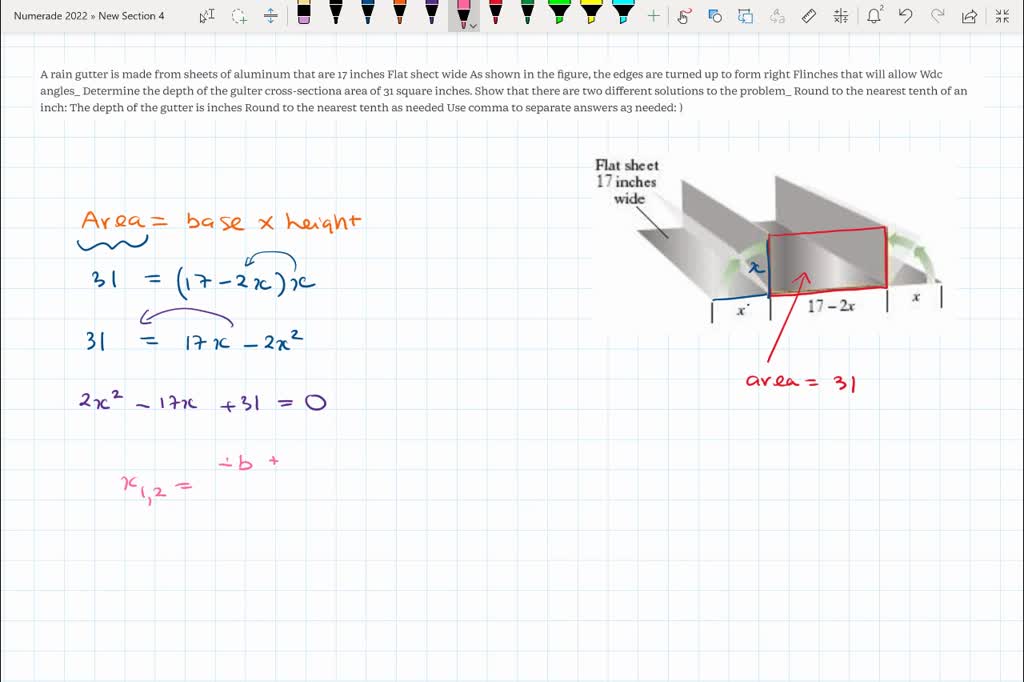SOLVED: A rain gutter is made from sheets of aluminum that are 17 ...