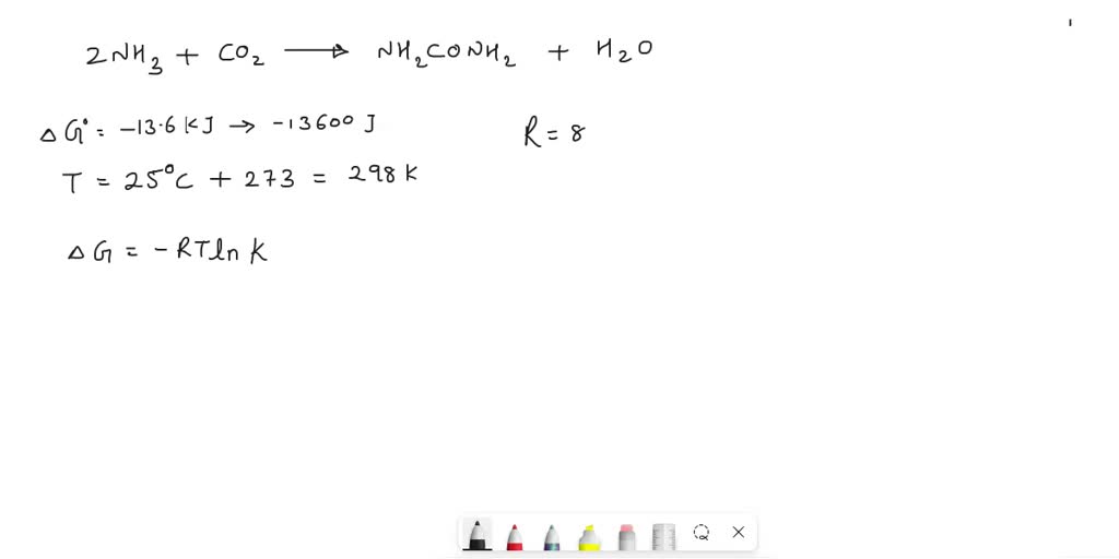 SOLVED: Consider the reaction CO2(g) + NH2CONH2(aq) + H2O(l) â‡Œ 2NH3(g ...