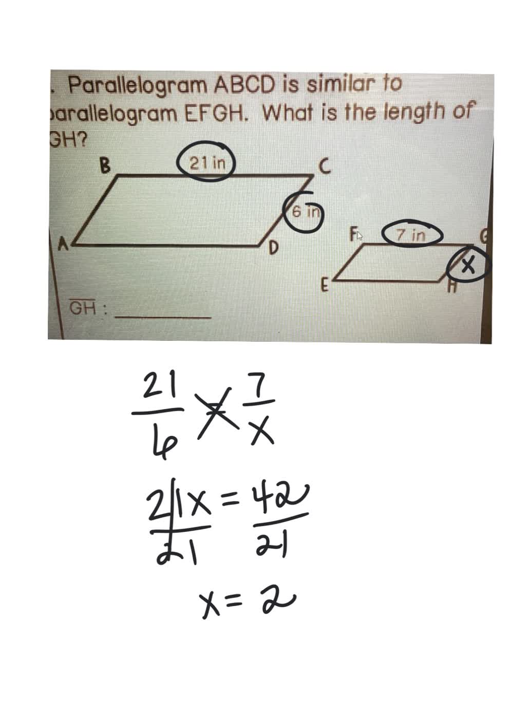 SOLVED: Parallelogram ABCD is similar to parallelogram EFGH. What is the length of GH ...
