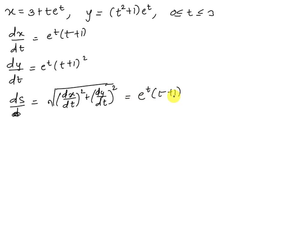 SOLVED: Consider the parametric equations below. x = 3 + tet, y = (t2 ...
