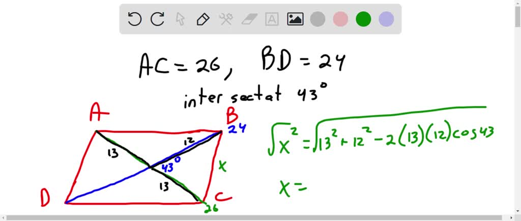 SOLVED: The lengths of the diagonals of a parallelogram are AC=30 cm and BD= 24 cm. The ...