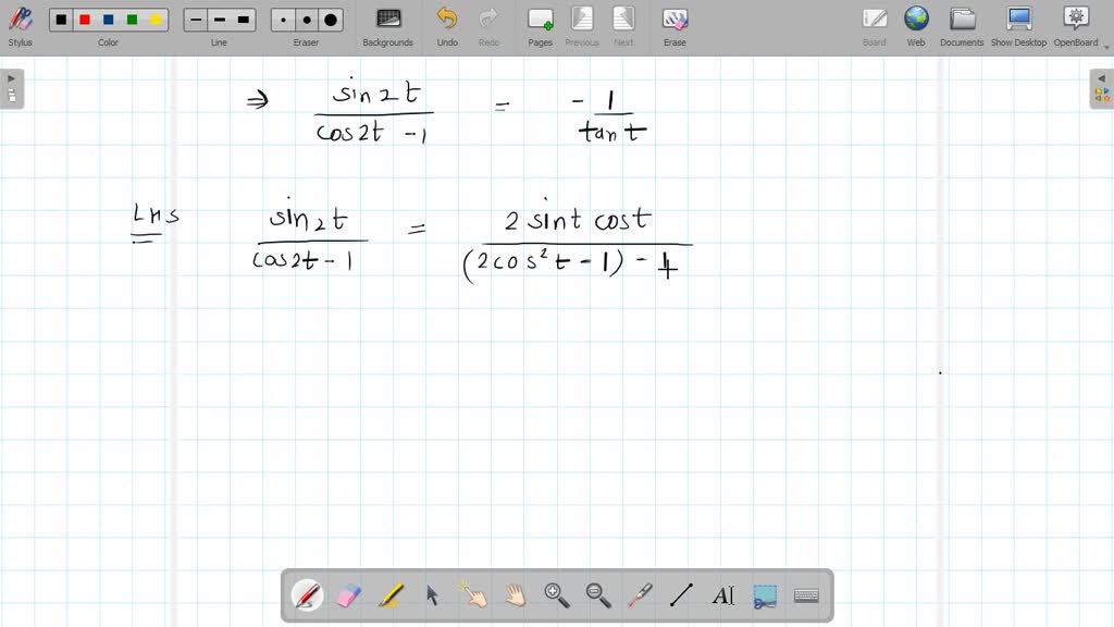 SOLVED: Consider the following: 1 + cos(2t) sin(2t) cos(t) Prove the identity: 2 cos(t) 2 sin(t ...