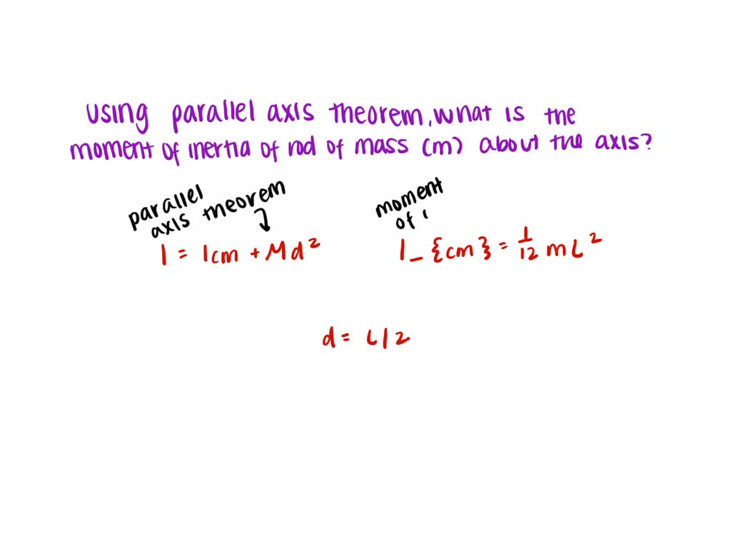 SOLVED: Using the parallel axis theorem, what is the moment of inertia of the rod of mass m ...