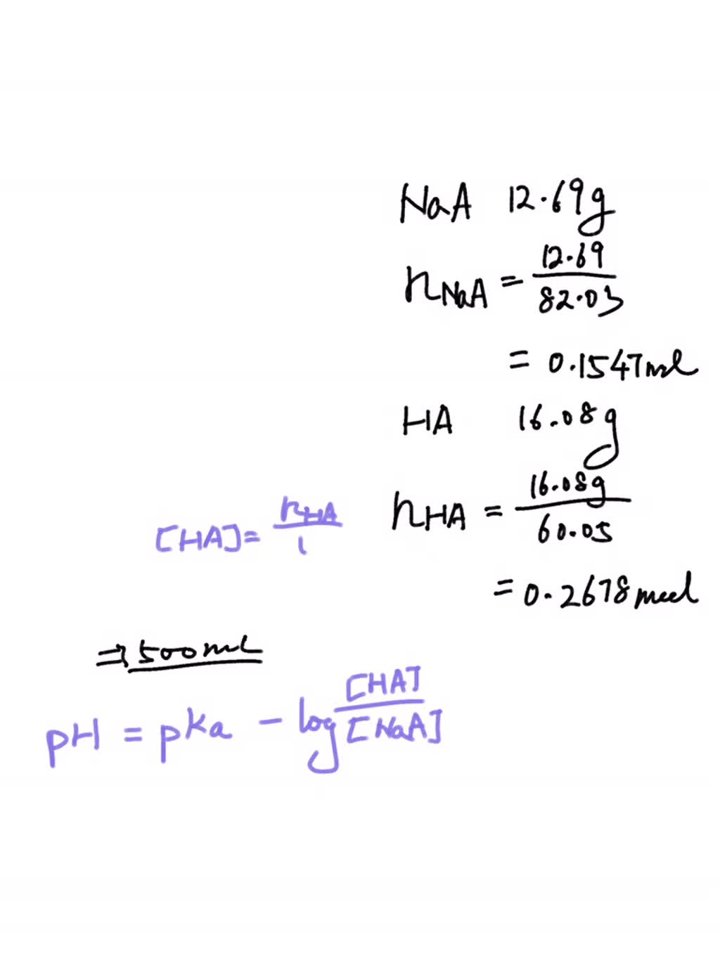 SOLVED: 1. A buffer solution is prepared by adding 12.69 g of sodium acetate (NaC2H3O2) and 16. ...