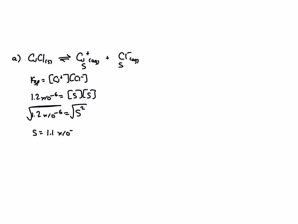 SOLVED: a) Calculate the molar solubility of copper(I) chloride at 258C ...