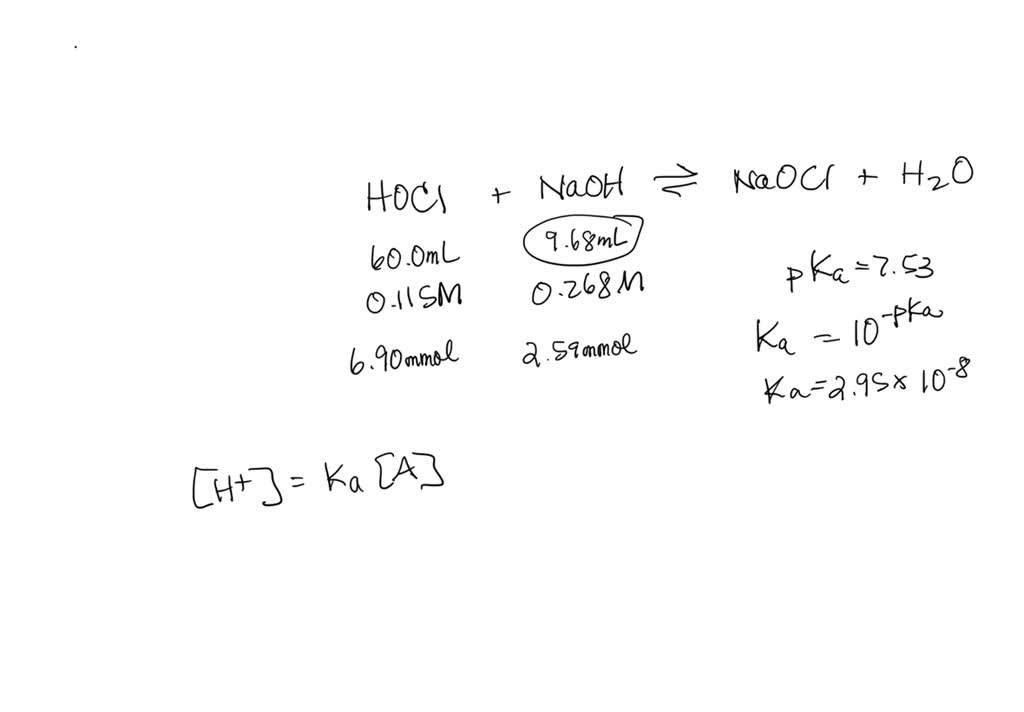 SOLVED: A 60.0 mL solution of 0.115 M sodium hypochlorite (HOCl) is ...