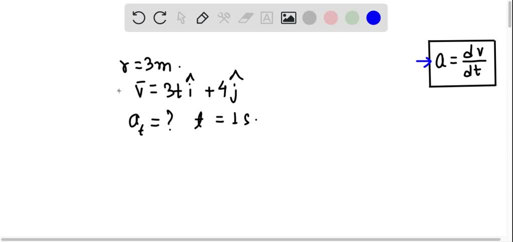 SOLVED: A particle is moving in a circle of radius 3m with a velocity Å« = 3ti + 4j. What is its ...