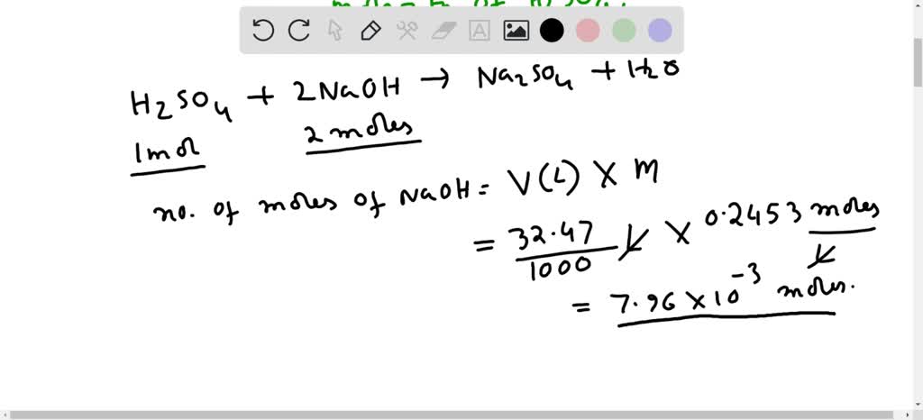 SOLVED: When a 25.00 mL sample of H2SO4 is titrated with 0.2453 M NaOH ...