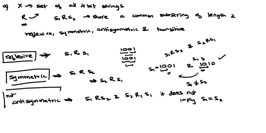 SOLVED: Q1. Let X be the set of all four-bit strings (e.g. 0011, 0101, 1000). Define relation R ...