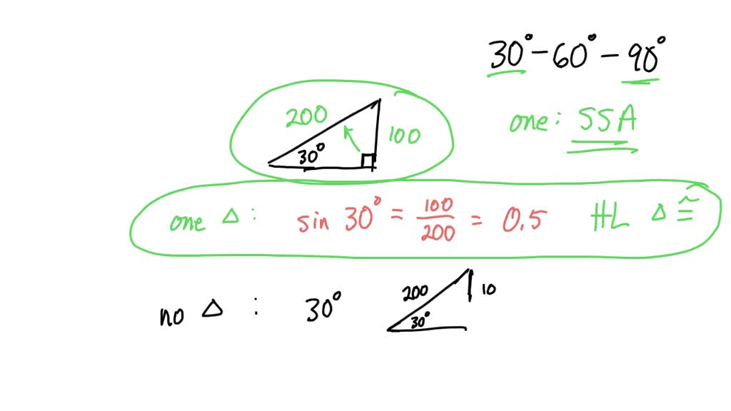 SOLVED: Give three examples of SSA triangles: one which has no solution ...