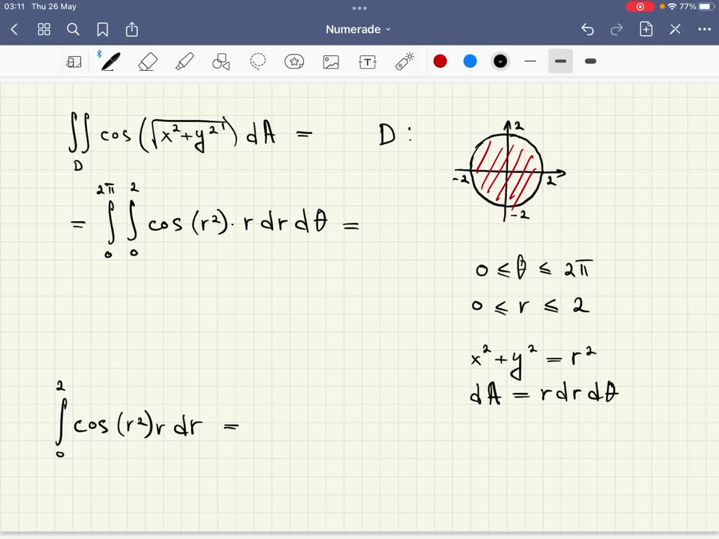 SOLVED: point) Evaluate the double integral Ils coS 2? + y?dA,where D ...