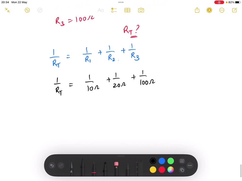 SOLVED: A 10 ohm, 20 ohm, and 100 ohm resistors are connected in parallel. Calculate the total ...