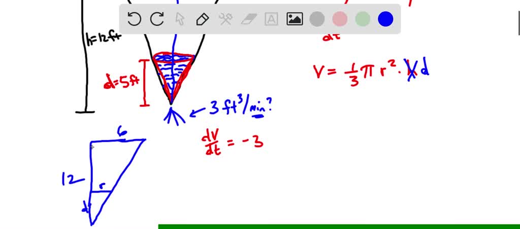 SOLVED: 'An inverted conical water tank with a height of 12 ft and a ...