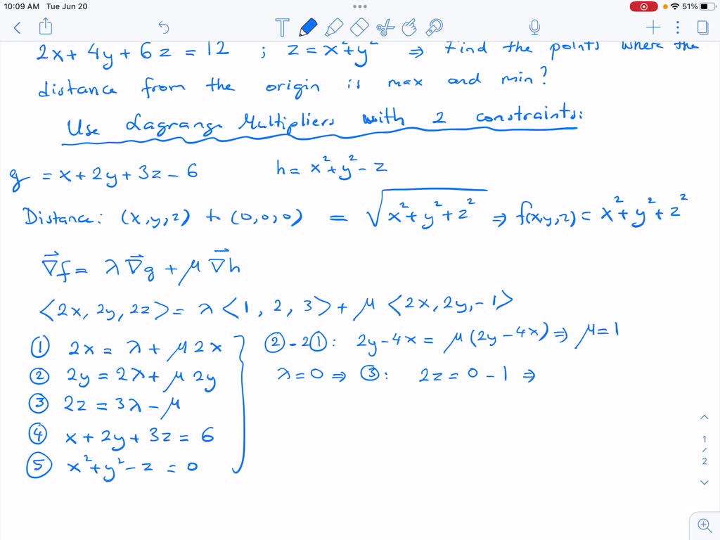 SOLVED: The plane 2x+4y+6z=12 intersects the paraboloid z=x^2+y^2 in an ...