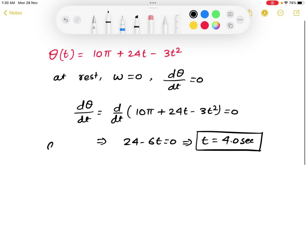 SOLVED: The equation 0 = 10r + 24t - 3t^2 gives the angle Î¸, in ...