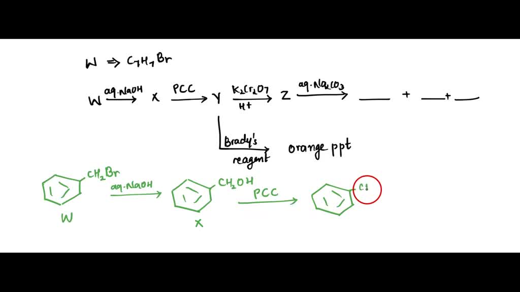 AROMATIC COMPOUND W, C7H7Br reacts with aqueous NaOH to produce X ...