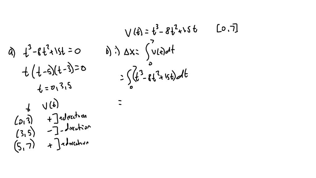 SOLVED: The function v(t) = t3 - 8t2 + 12t, [0,8], is the velocity in m/sec of a particle moving ...