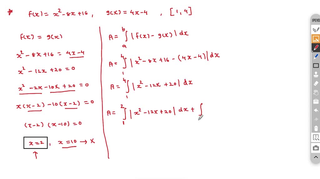 SOLVED: Find the area of a region bounded above by two quadratic functions. Determine the area ...