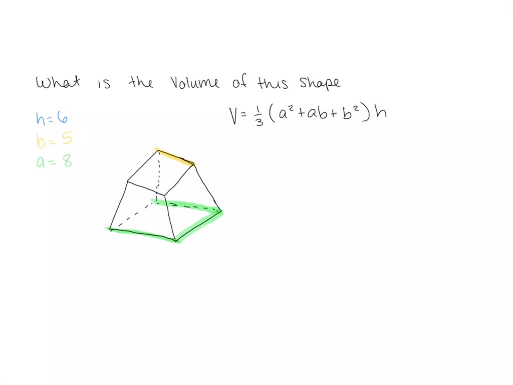SOLVED: Find the volume of a truncated pyramid with a square base of 5 ...