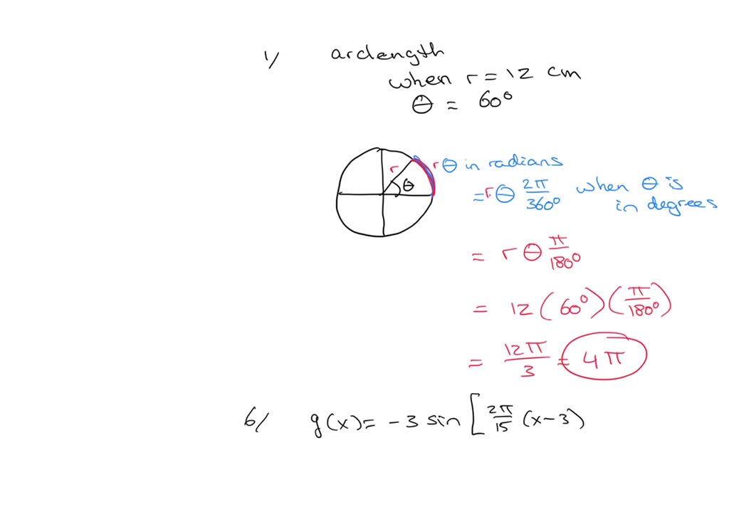SOLVED: Find the length of an arc of a circle with radius 12 cm if the ...