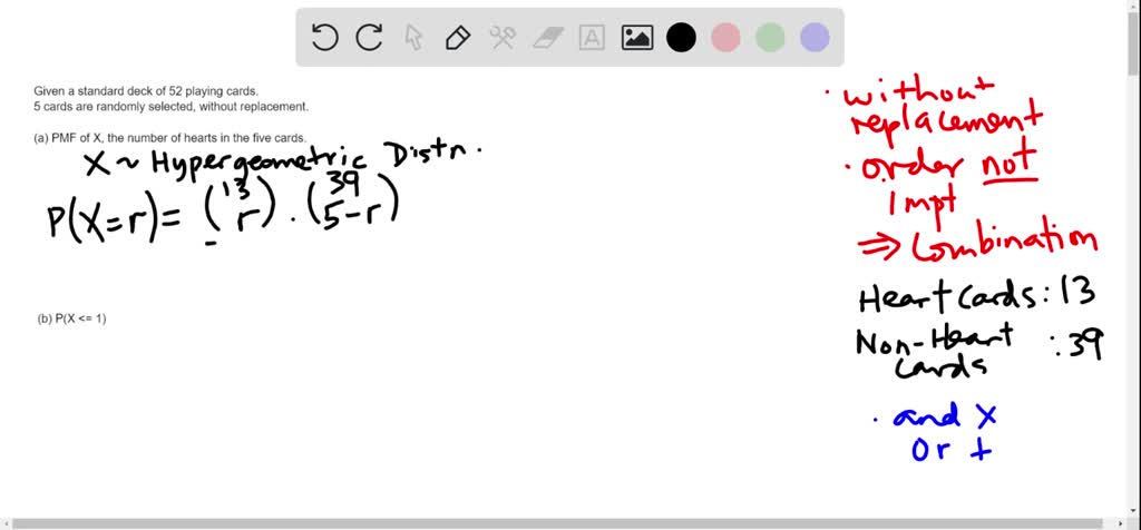 SOLVED: Let us select five cards at random and without replacement from ...