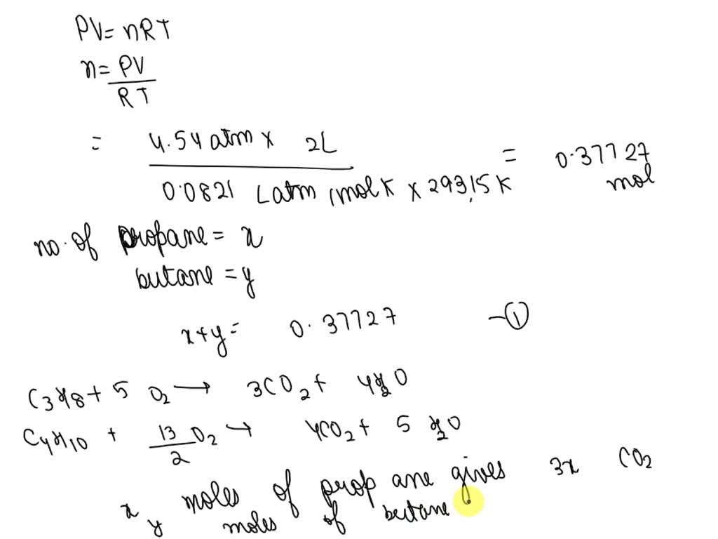 SOLVED: A mixture of propane (C3H8) and butane (C4H10) is contained in a 2.00 L flask with a ...