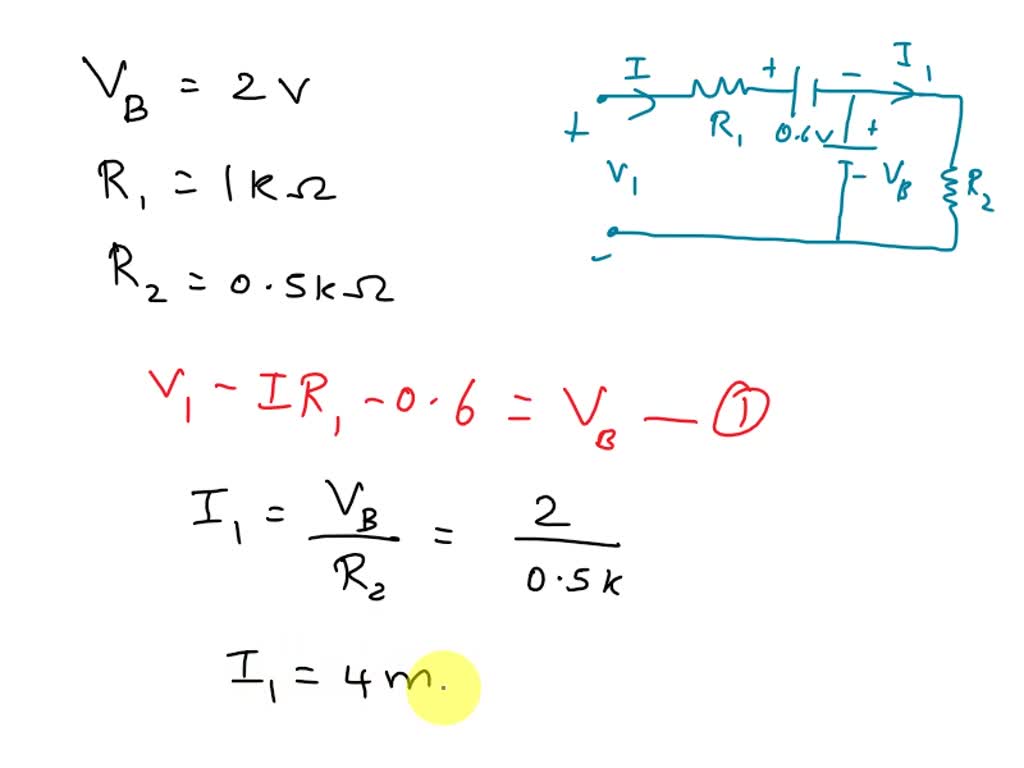 SOLVED: Q1- Use the offset diode model to determine the value of V1 for which diode D first ...