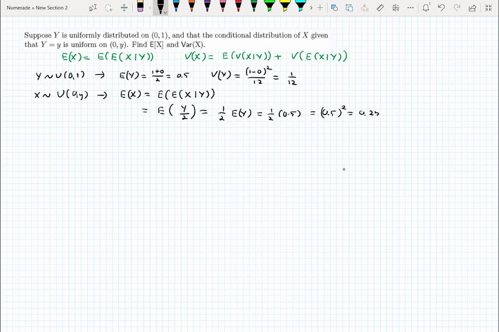 SOLVED: Suppose Y is uniformly distributed on (0,1) , and that the conditional distribution of X ...