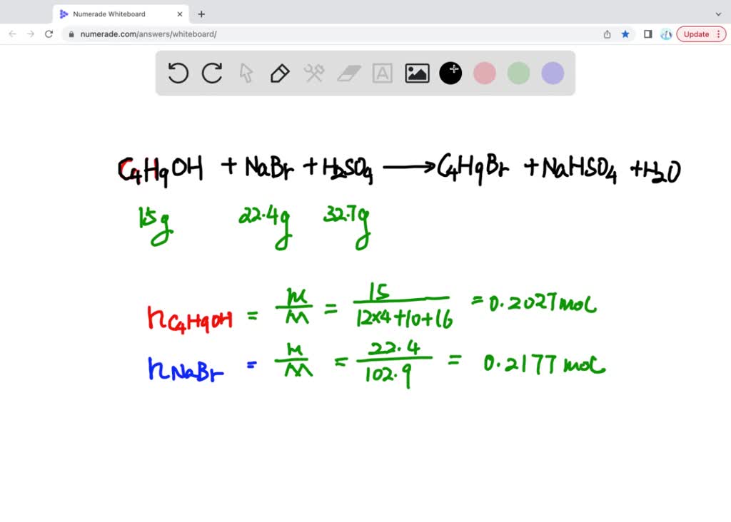 SOLVED: Use the equation: C4H9OH + NaBr + H2SO4 –> C4H9Br + NaHSO4 ...