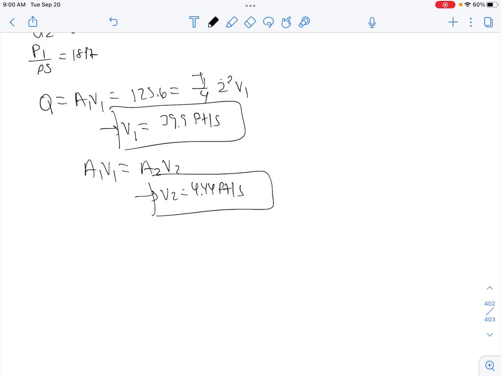 SOLVED: Given frictionless flow of water at 125.6 ftÂ³/s in a long, horizontal, conical pipe of ...