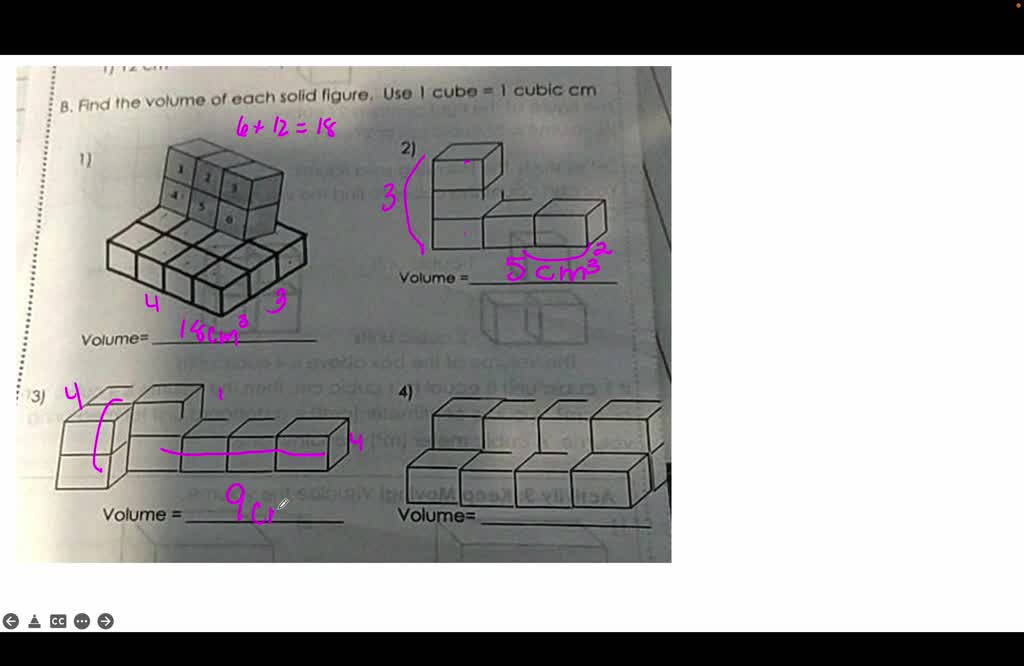 SOLVED: A. Independent Activity 1 Directions: Find the volume of each space figure by counting ...