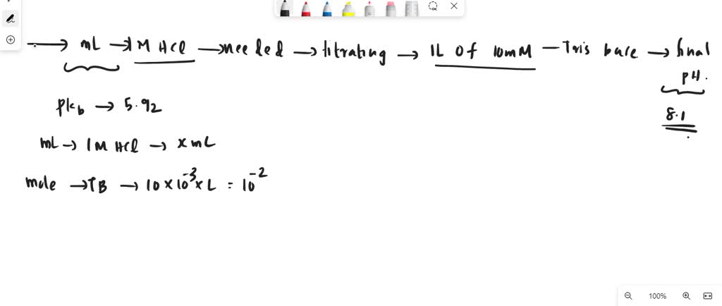SOLVED: How many mL of 1M HCl is needed to titrate 1L of 10mM Tris base to achieve a final pH of ...