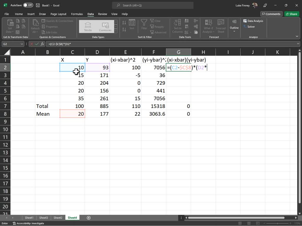 SOLVED: Make an Excel worksheet to calculate SSxx, SSyy, and SSxy ...