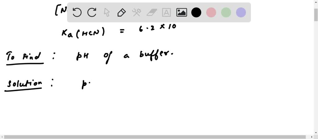 SOLVED: A 100mL buffer solution contains 1.2 moles of HCN and 1.2 moles of KCN. What’s the pH ...