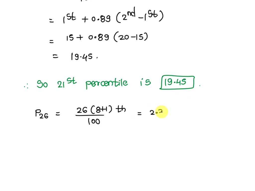SOLVED: 20, 15, 30, 34, 28, and 25. Compute the 21st, 26th, and 57th ...