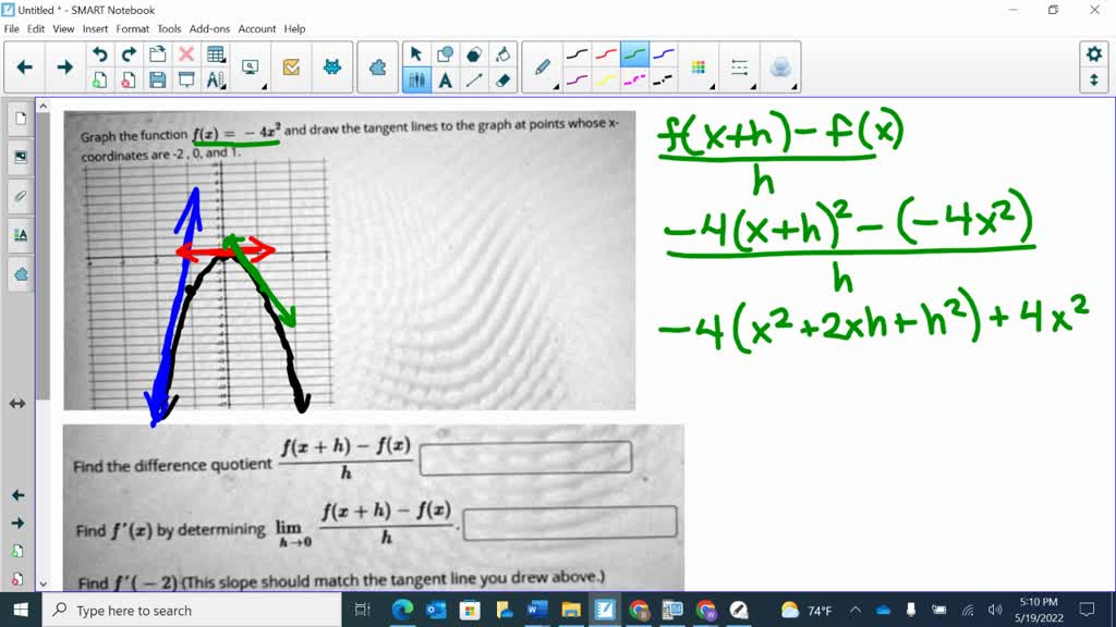 SOLVED: Graph the function f(c) 21 and draw the tangent lines to the ...