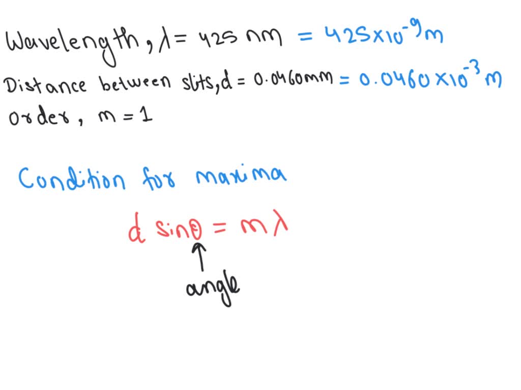 SOLVED: At what angle in degrees is the third-order maximum for 571 nm wavelength light falling ...